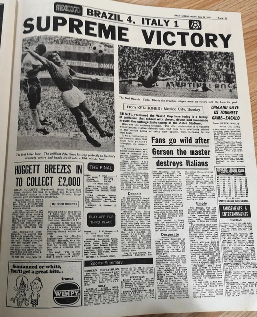 PELE BRAZIL WORLD Cup Daily Mirror Newspaper Golf Tony Jacklin 1970 Old ...