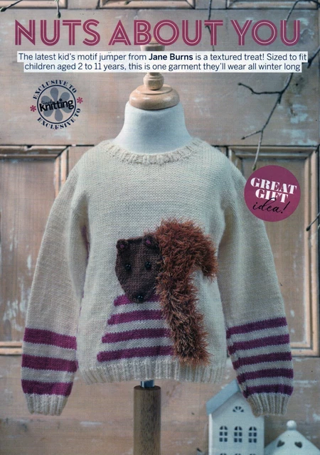 ~PULL-OUT KNITTING PATTERN For Child's Adorable Squirrel Sweater ~ 2 ...
