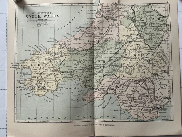 COUNTIES OF SOUTH WALES - 1885 Original Antique Map Philip Glamorgan ...