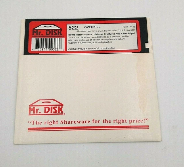 VINTAGE OVERKILL IBM PC DOS Game 5.25" Floppy Disk Mr Disk $27.99 ...