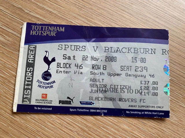 FOOTBALL TICKET STUB - Tottenham Hotspur v Blackburn 22 Nov 2008 £2.99 ...