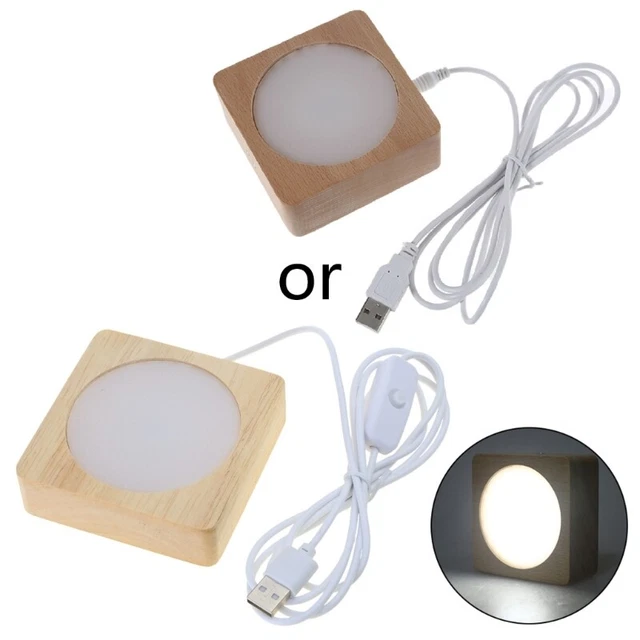 6000K WOODEN LED Light Display Base Glowing 3D Crystal Glass Stand Lamp ...