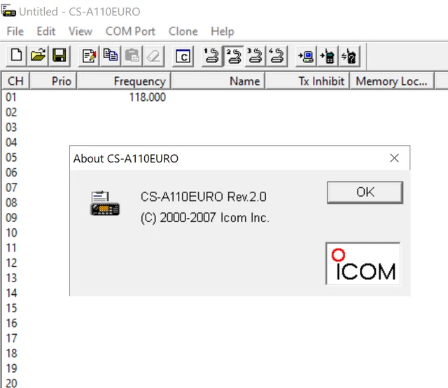ICOM CS-A110 REV2.0 RADIO PROGRAMMING & CLONE SOFTWARE for IC-A110 EURO ...