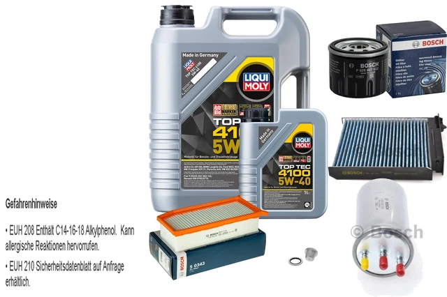 BOSCH INSPECTION SET 6L Liqui Moly Top Tec-4100 5W-40 pour Dacia Duster EUR 141,48 - PicClick FR
