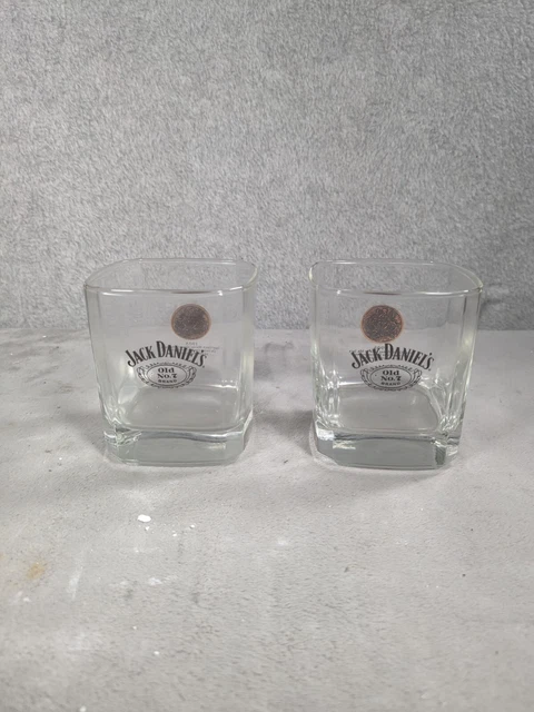 PAIR OF OLD No 7 Clear Whiskey Square Rock Glass 8 oz Etched Black Jack ...