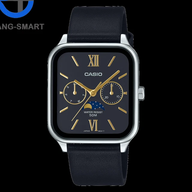 CASIO ANALOG MTP-M305L-1A2 Moonphase Quartz Men's Watch Genuine Leather ...