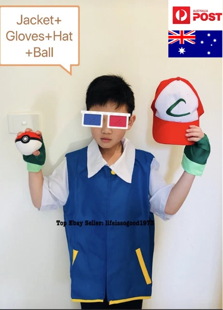 ADULT POKEMON ASH Ketchum Pokemon Go Jacket+Gloves+Hat+Ball Cosplay ...