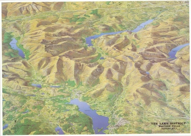LAKE DISTRICT MAP - Flat Map Of The Eastern Fells. A2 Size Laminated ...