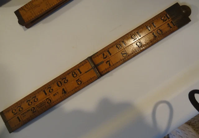 VINTAGE STANLEY NO. 7 FOLDING BOXWOOD RULER BRASS FITTINGS 24" Antique ...