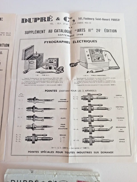 CATALOGUE ANCIEN, DUPRÉ, Paris, 1948, Pyrogravure, Pyrographe, Art Déco ...