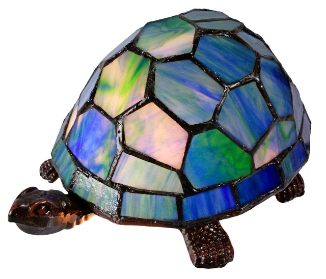 BLUE AND GREEN Turtle Tiffany Leadlight Art Deco Stained Glass Accent ...