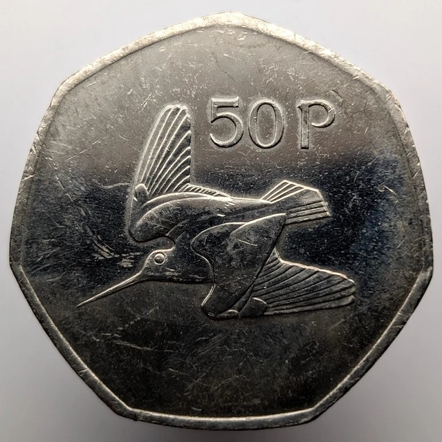 IRELAND 50P PENCE 2000 Copper-nickel Coin - Woodcock Bird - Gaelic Harp ...