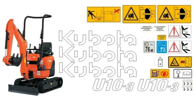 KUBOTA U10-3 MICRO DIGGER DECAL SET. FULL STICKER KIT WITH SAFETY ...