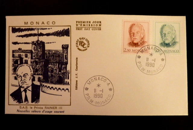 MONACO PREMIER TAG FDC Yvert 1705/06 Prinz Rainier III 2,30+2,10F 1990 ...