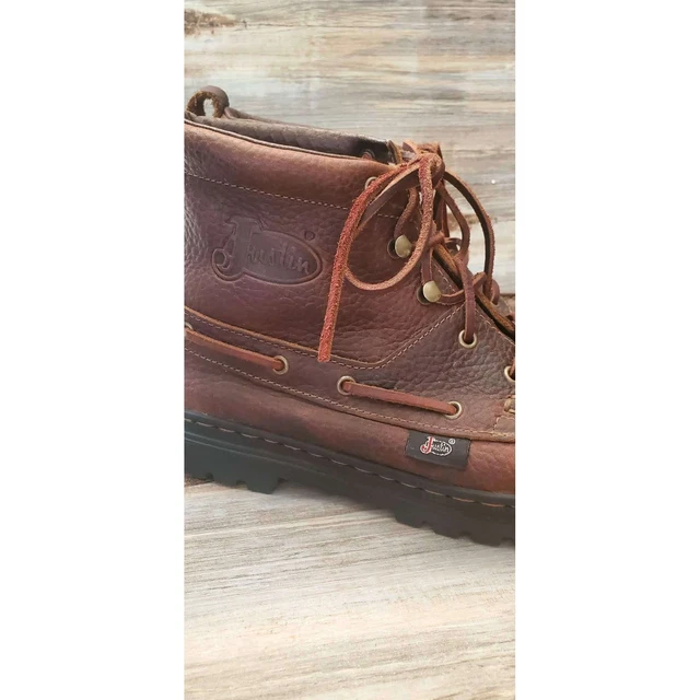 JUSTIN MENS BROWN Leather Moc Toe Ankle Boots L0991 Lace Up Lug Sole ...