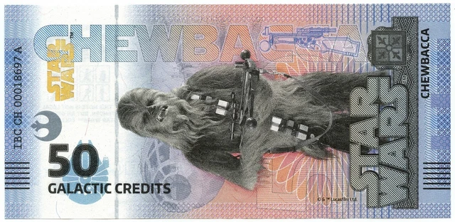 50 GALACTIC CREDITS Official Disney Star Wars Banknote Image Chewbacca ...