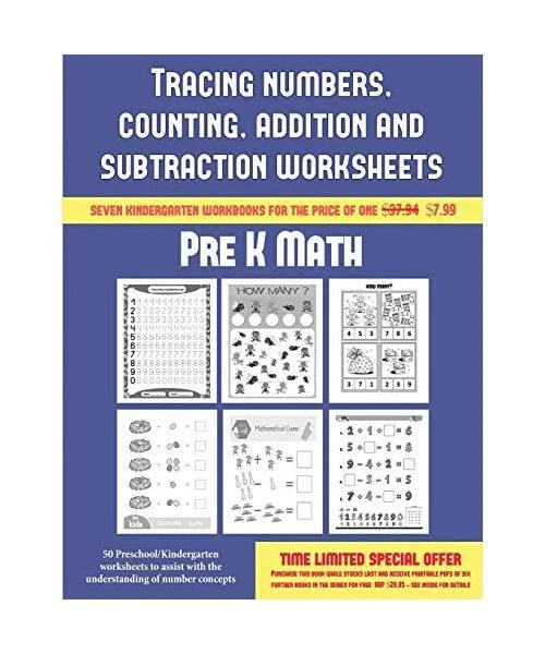 PRE K MATH (Tracing Numbers, Counting, Addition and Subtraction): 50 ...