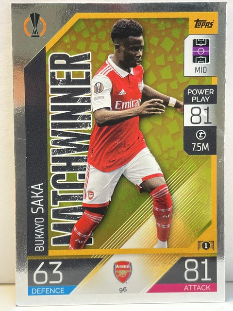 BUKAYO SAKA. MATCH Attax 2022-2023. MatchWinner Card #96. Arsenal ...