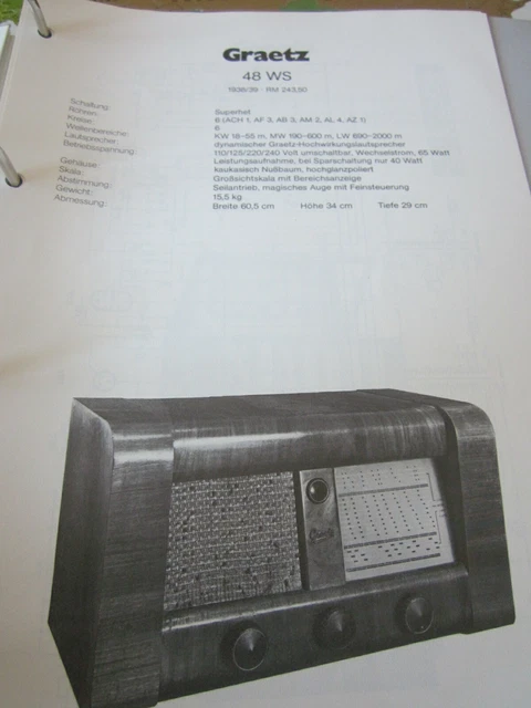 SCHALTPLAN N RADIO Graetz 48 WS, 1938 EUR 4,85 - PicClick DE