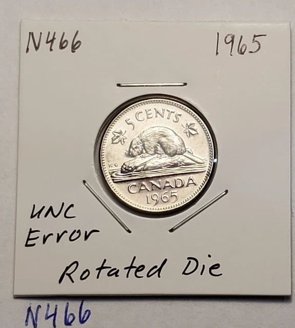 ERROR 1965 CANADA 5 Cent Rotated Die Rotation Nickel UNC N466 $5.99 ...