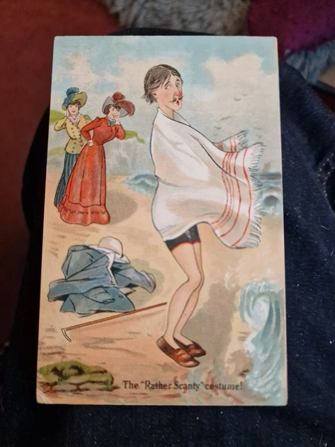 VINTAGE BAMFORTH COMIC Humour Postcard 1907, "The Rather Scanty Costume ...
