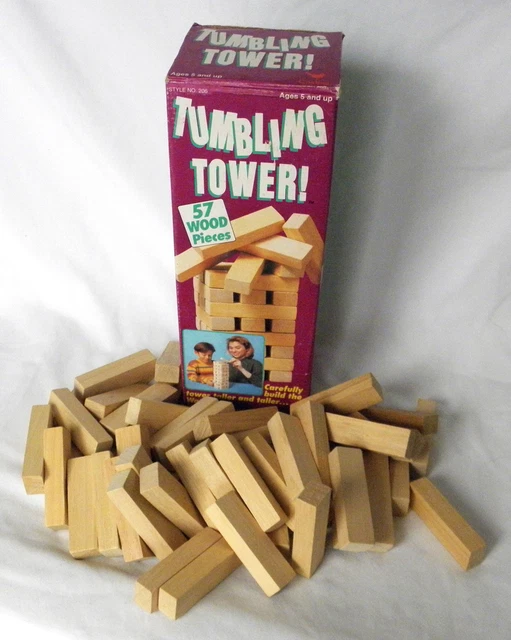 VTG TUMBLING TOWER JENGA Wood Blocks Game Puzzle Family Complete ...