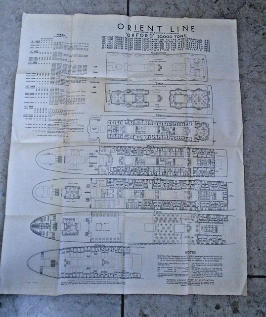 ORIENT LINES IN 1932, SS Orford DECK PLAN LARGE TO FRAME SUNK MARSEILLE ...