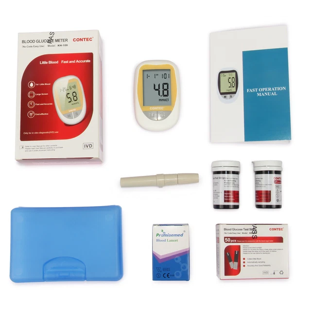 CONTEC BLOOD GLUCOSE Meter,Glucometer,Glucose monitor.50 Lancets,50Test ...