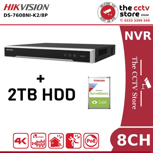 HIKVISION NVR DS-7608NI-K2/8P 8MP 4K 8 Channel NVR + 2TB HDD EUR 354,27 - PicClick FR