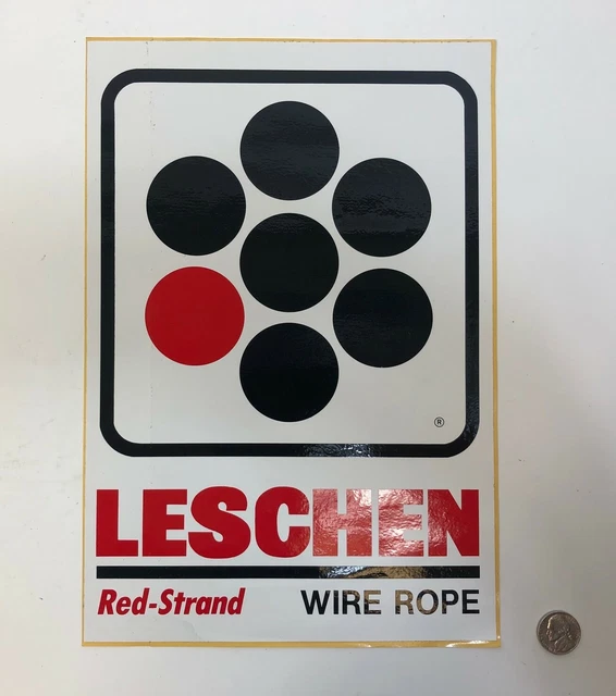 LARGE VINTAGE LESCHEN 1970's Wire Rope Vinyl Decal 8" x 11" Red Strand ...