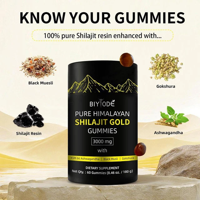 PURE HIMALAYAN SHILAJIT Gold Gummies with Black Seed Oil 60 Gummies New ...