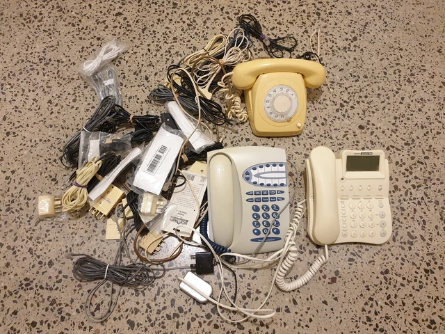 TELEPHONES X 3 Retro Rotary Dial Button Press Modern Cables Connectors ...