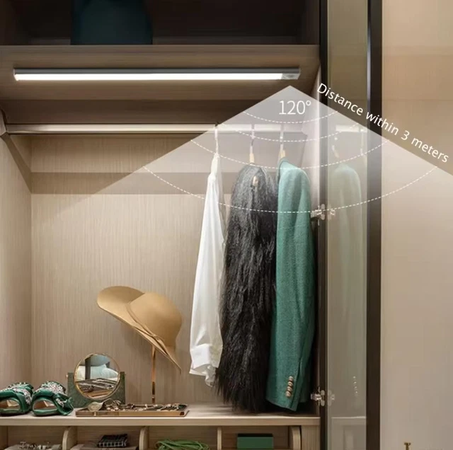 LED MOTION SENSOR Wireless PIR Strip Light Cabinet Closet Rechargeable ...