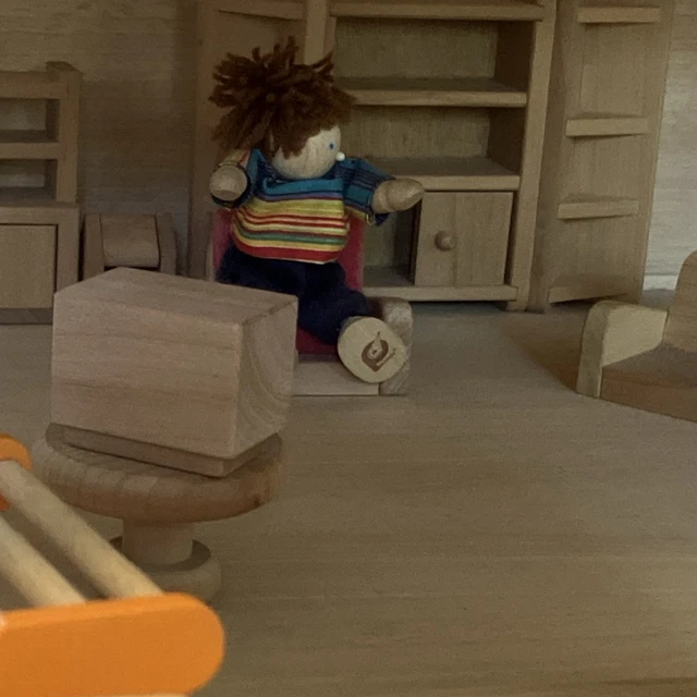 WOODEN 2-STOREY FURNISHED Painted Doll’s House w/ Furniture Dolls ...