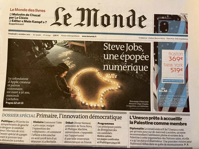 STEVE JOBS DISPARITION journal LE MONDE 7 Octobre 2011 EUR 8,00 ... STEVE JOBS DISPARITION journal LE MONDE 7 Octobre 2011 EUR 8,00 ...