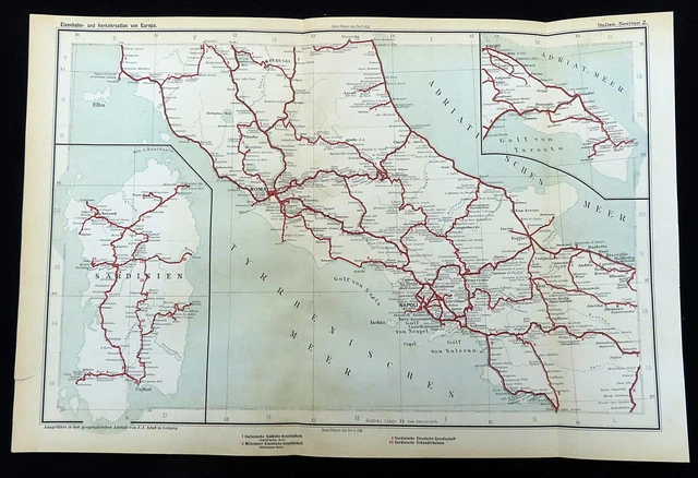 RAILWAY MAP OF Italy Naples Rome Italian Rail Network Antique Original ...