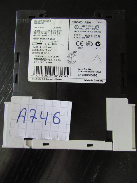 SIEMENS THERMISTOR-MOTORSCHUTZ 3RN 1000-1A BOO 24V (A746) EUR 49,00 ...