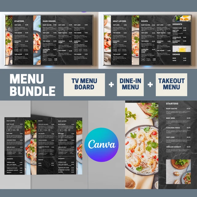 DIY MENU BUNDLE, TV Menu Board, Dine-in Menu, Takeout MenuTemplate $13. ...