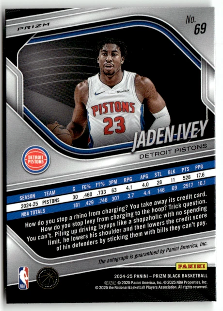 2024-25 PANINI PRIZM Black NBA N° 69 Jaden Ivey Silver Prizm Auto EUR ...