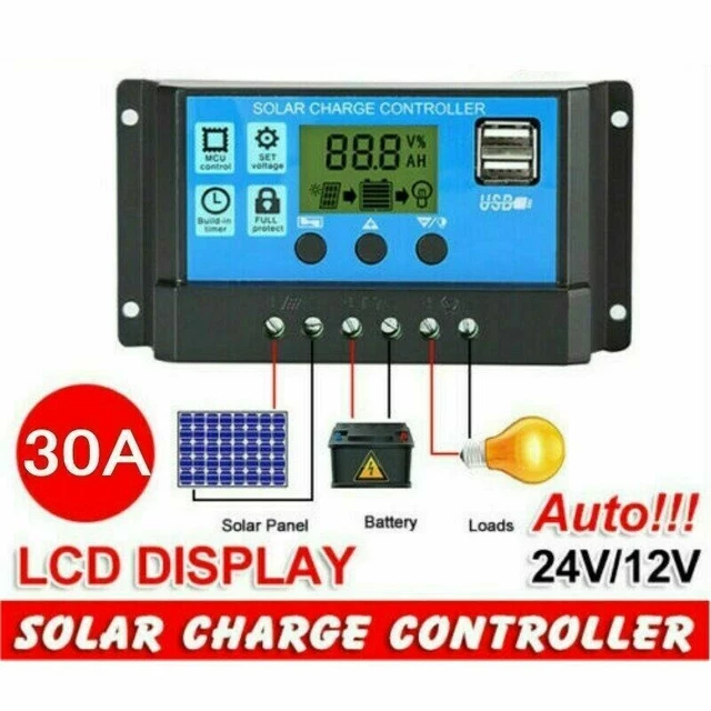 PWM 30A SOLAR Charge Controller LCD Display 12V 24V Dual USB Solar Panel Charger $18.60 ...