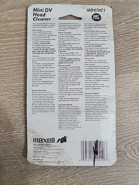 MAXELL MINI DV Head Cleaner Dry Type Video Cassette MDV/HC1 NEW SEALED ...