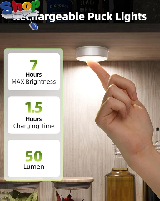 LED PUCK LIGHTS, Rechargeable Battery Touch Light, 2.5'' Mini Tap ...
