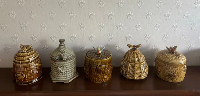 SET OF FIVE vintage old honey pots £20.00 - PicClick UK