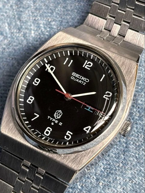 SEIKO TYPE II 1976 Vintage Quartz Watch Arabic Dial Orange Second Hand ...