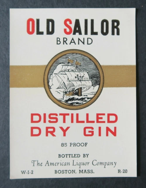 ANCIENNE ÉTIQUETTE OLD SAILOR Dry Gin Boston label EUR 6,00 - PicClick FR