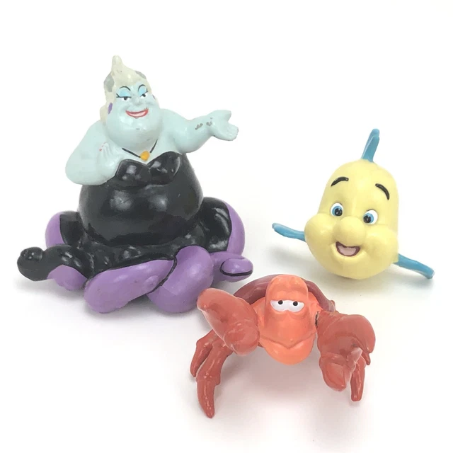 DISNEY LITTLE MERMAID Ursula Flounder Fish Sebastian Crab 3 Collectible ...