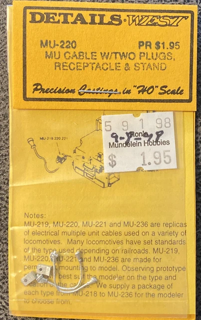 DETAILS WEST - HO Scale - MU-220 - MU Cable W/Two Plugs, Receptacle ...