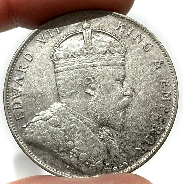 1908 SILVER STRAITS Settlement $1 Dollar King Edward VII Coin Scarce ...