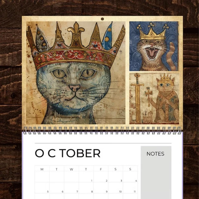 2026 MEDIEVAL CATS With Crowns Calendar, Themed Monthly Planner Funny ...