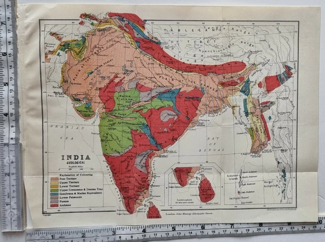1933 INDIA TOURIST Map India Geological Purana Lower Palaeozoic ...